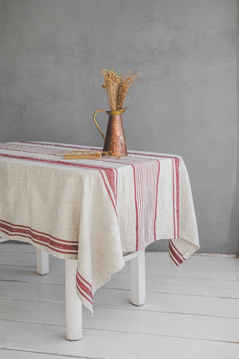 French Style Linen Tablecloth, Washed Natural Linen Tablecloth, Vintage ...