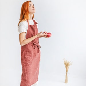 Linen Apron in Terracotta, Full Linen Apron With Pockets, Traditional ...