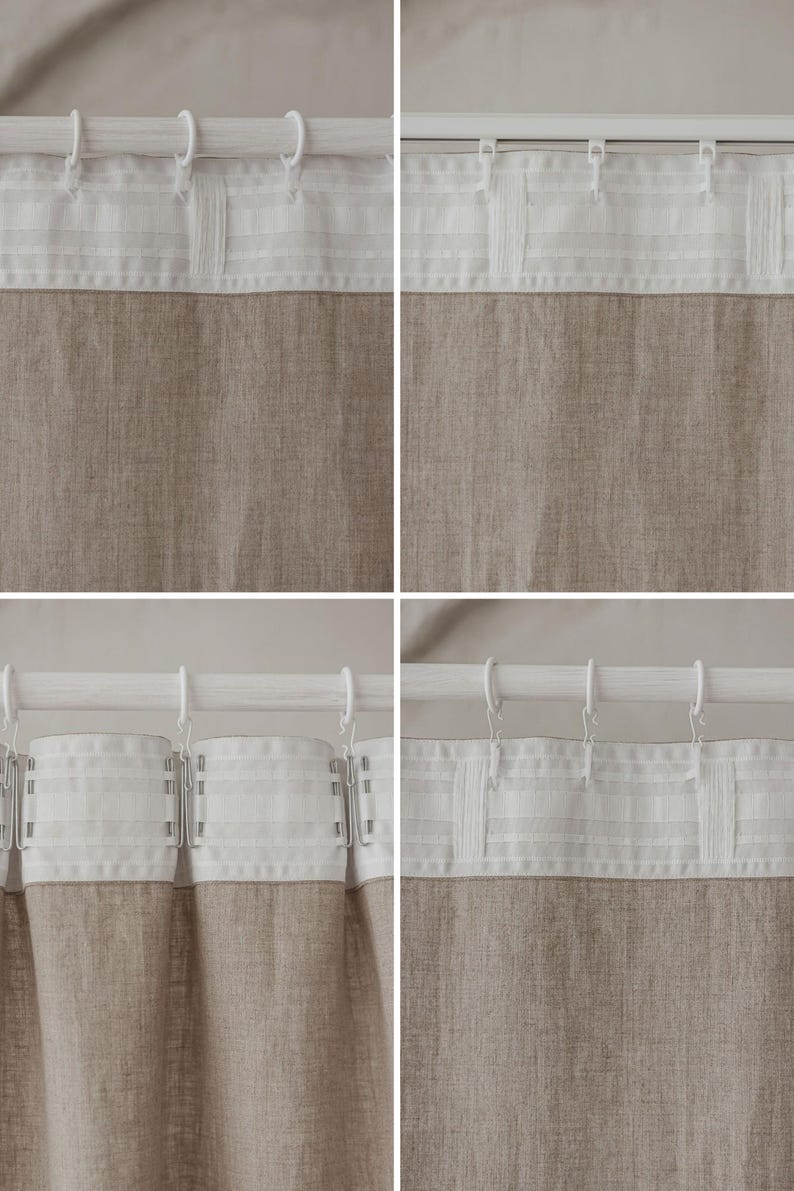 Cortina de lino natural con cinta de cabecera multifuncional – Panel de ...