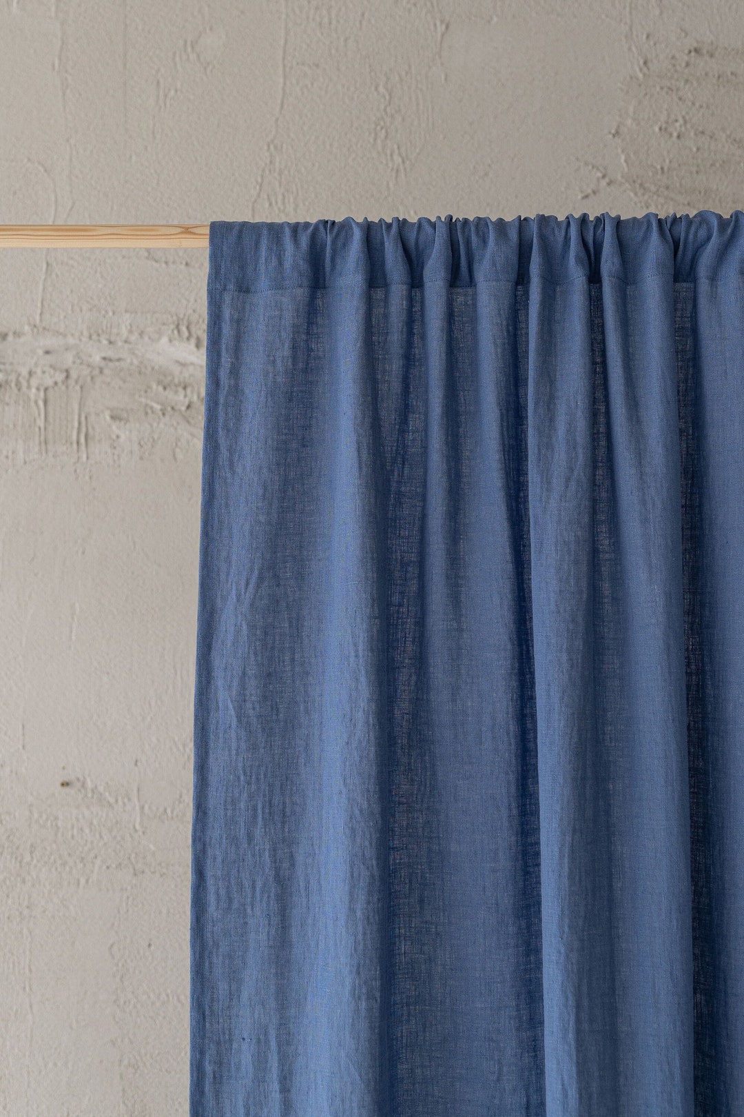 Denim Blue Linen Curtain, Rod Pocket Linen Curtain, Natural Linen ...