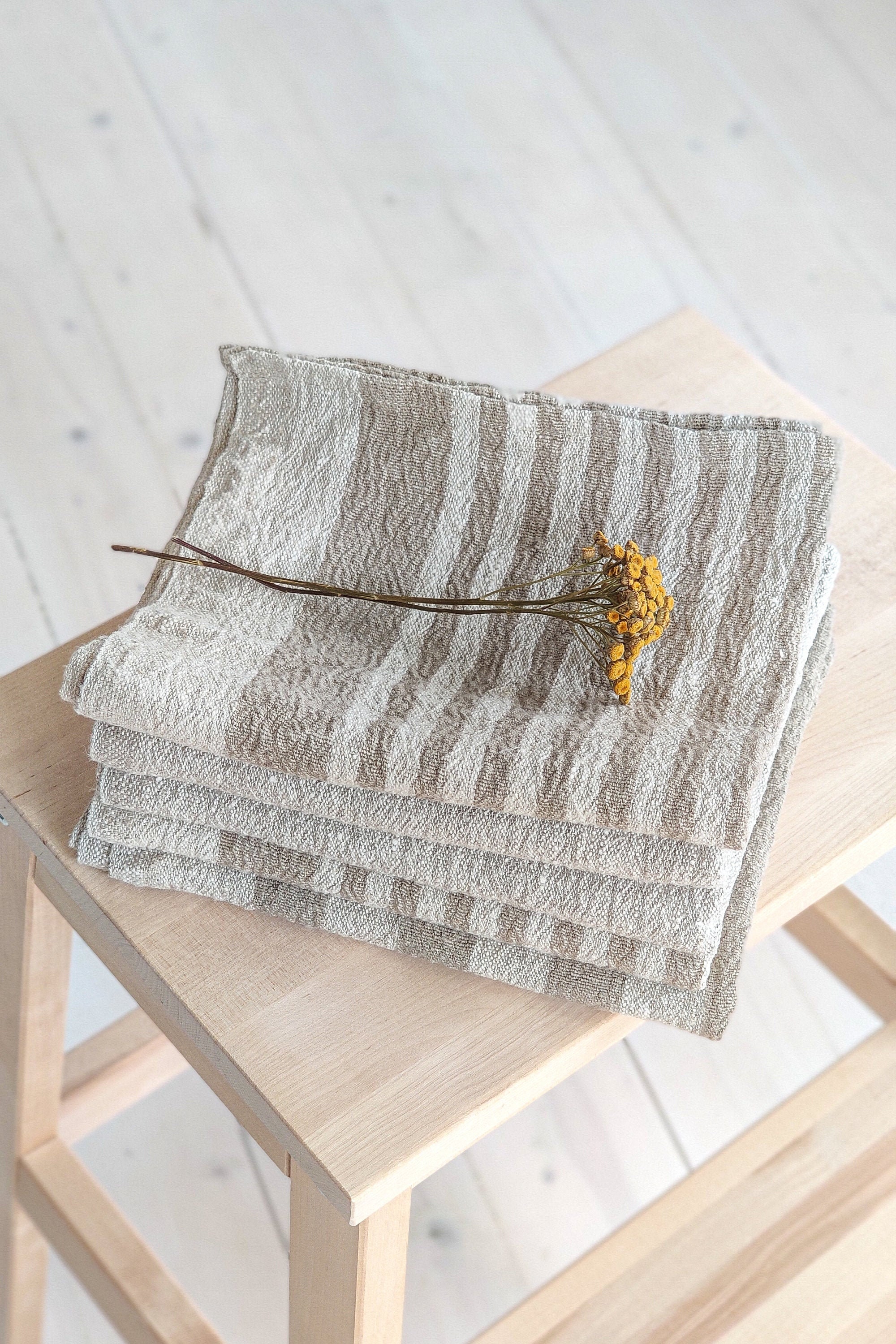 Rustic Linen Towels - Set of 2, Organic Linen Towels, Striped Linen ...