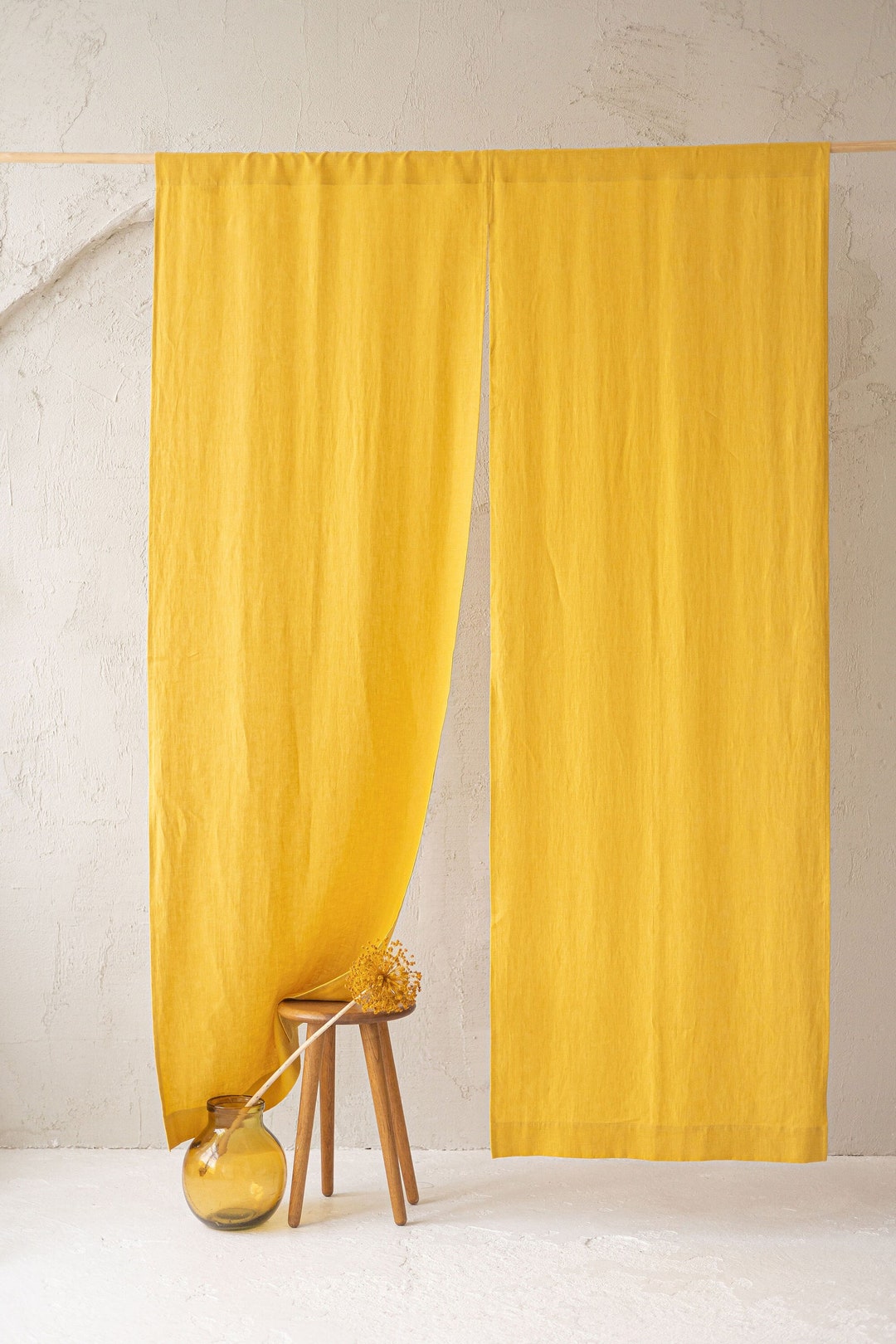 Mimosa Yellow Linen Noren Curtain, Japanese Style Curtain, Traditional ...