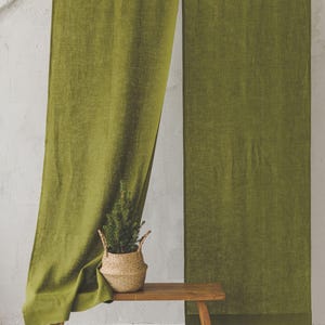 Forest Green Linen Noren Curtain, Handcrafted Japanese Room Divider ...