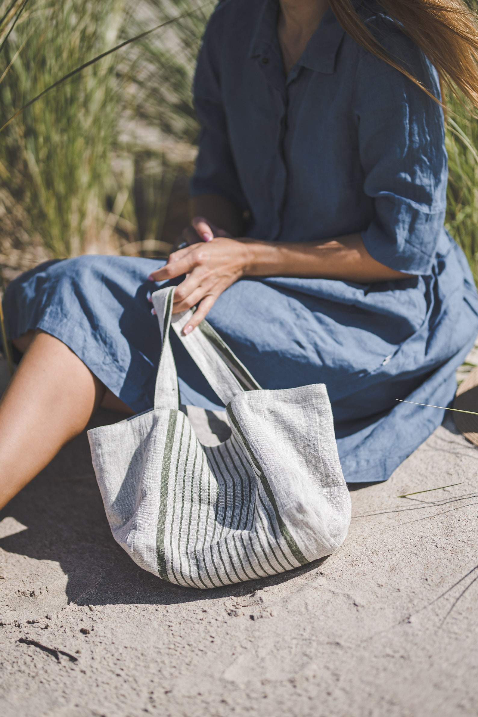 Striped Linen Bag, French Style Linen Bag, Small Linen Bag With Stripes ...