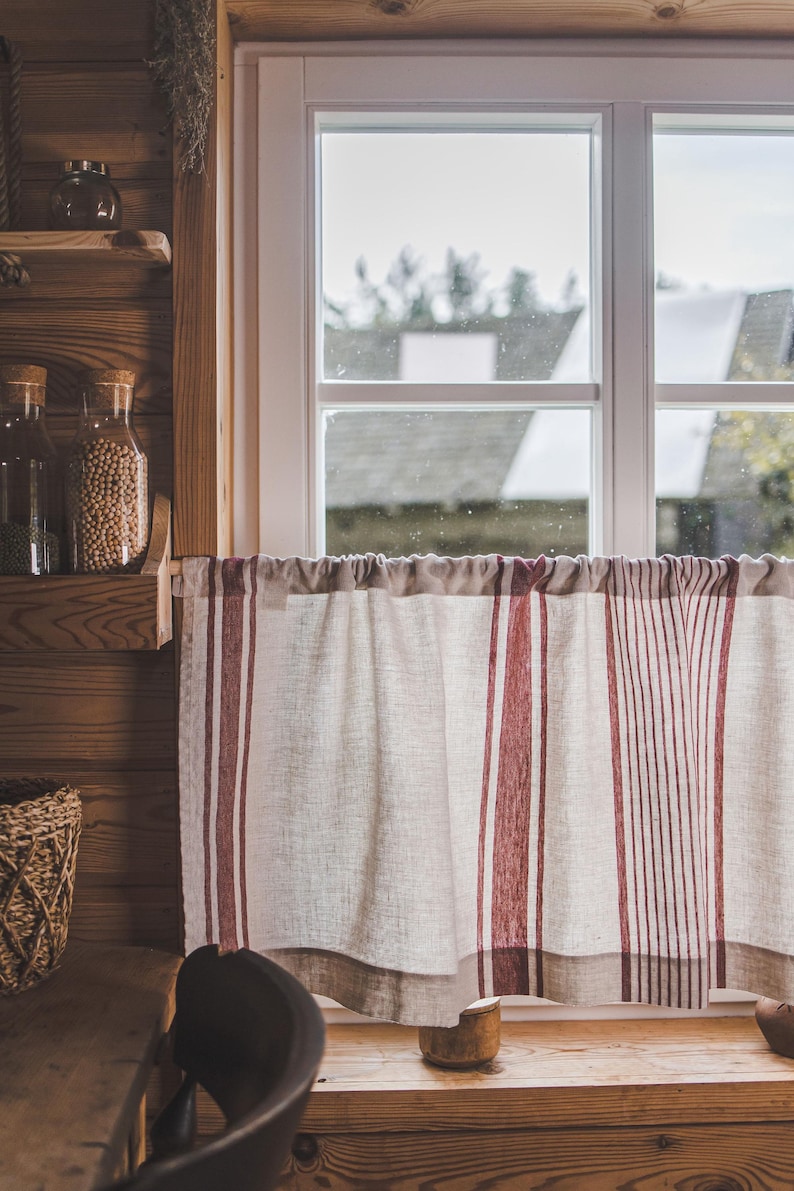 French Linen Café Curtain – Rustic Farmhouse Window Treatment for ...