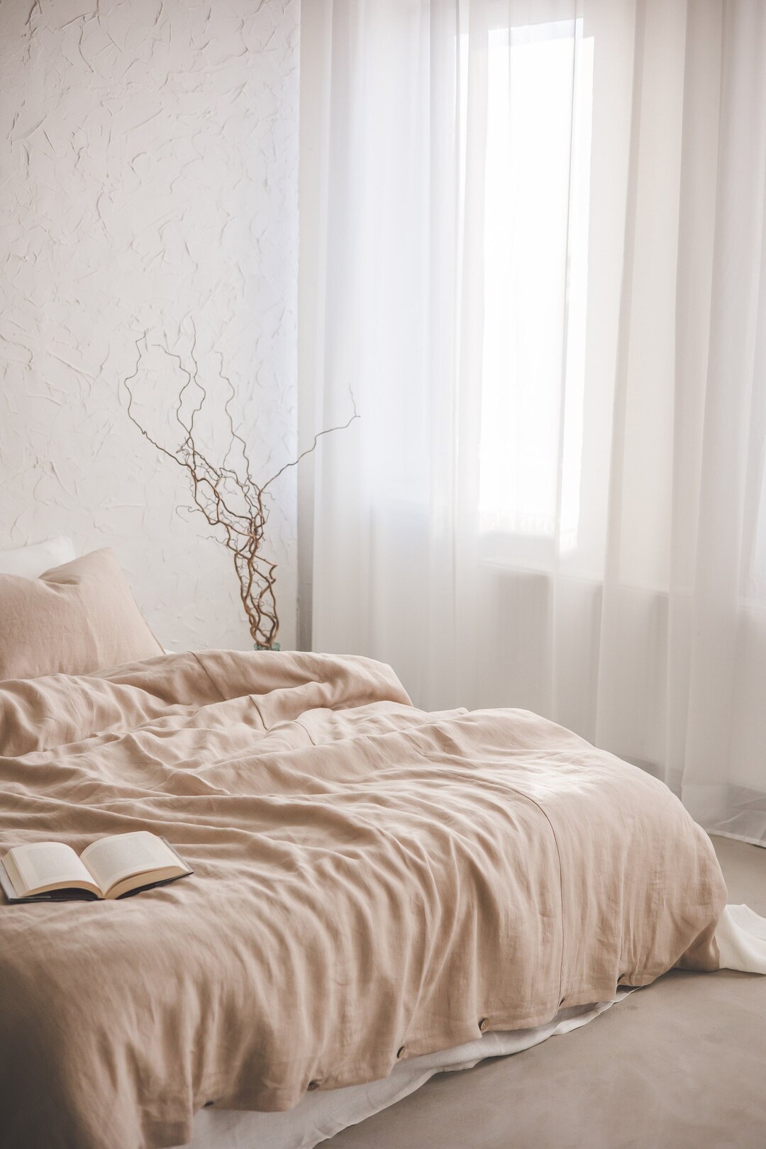 Sand Linen Duvet Cover With Coconut Buttons, Handmade Natural Linen ...