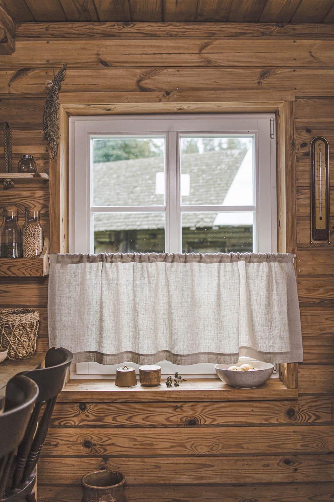 Natural Rustic Linen Café Curtain – Modern Farmhouse Style, Light ...