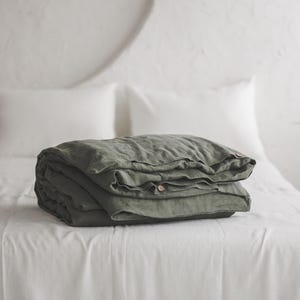 Gray Green Linen Duvet Cover With Coconut Buttons, Natural Soft Linen ...