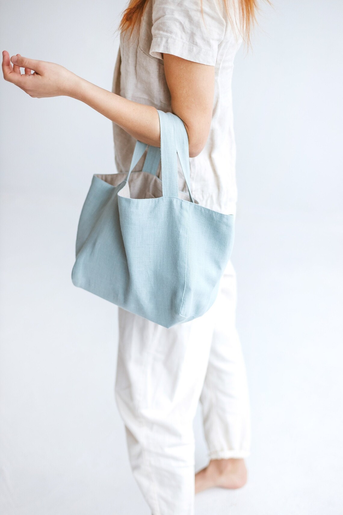 Light Blue Linen Bag, Small Linen Bag in Sky Blue, Natural Linen Summer ...