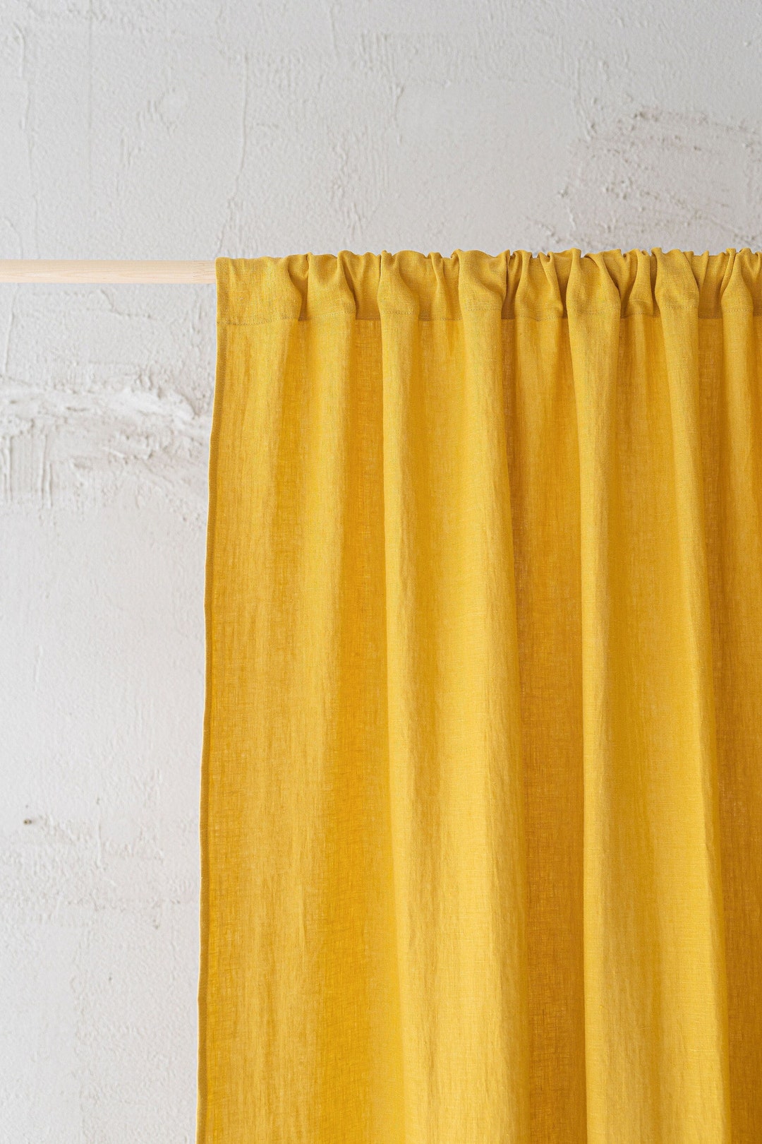Mimosa Yellow Linen Curtain, Rod Pocket Linen Curtain, Natural Linen ...
