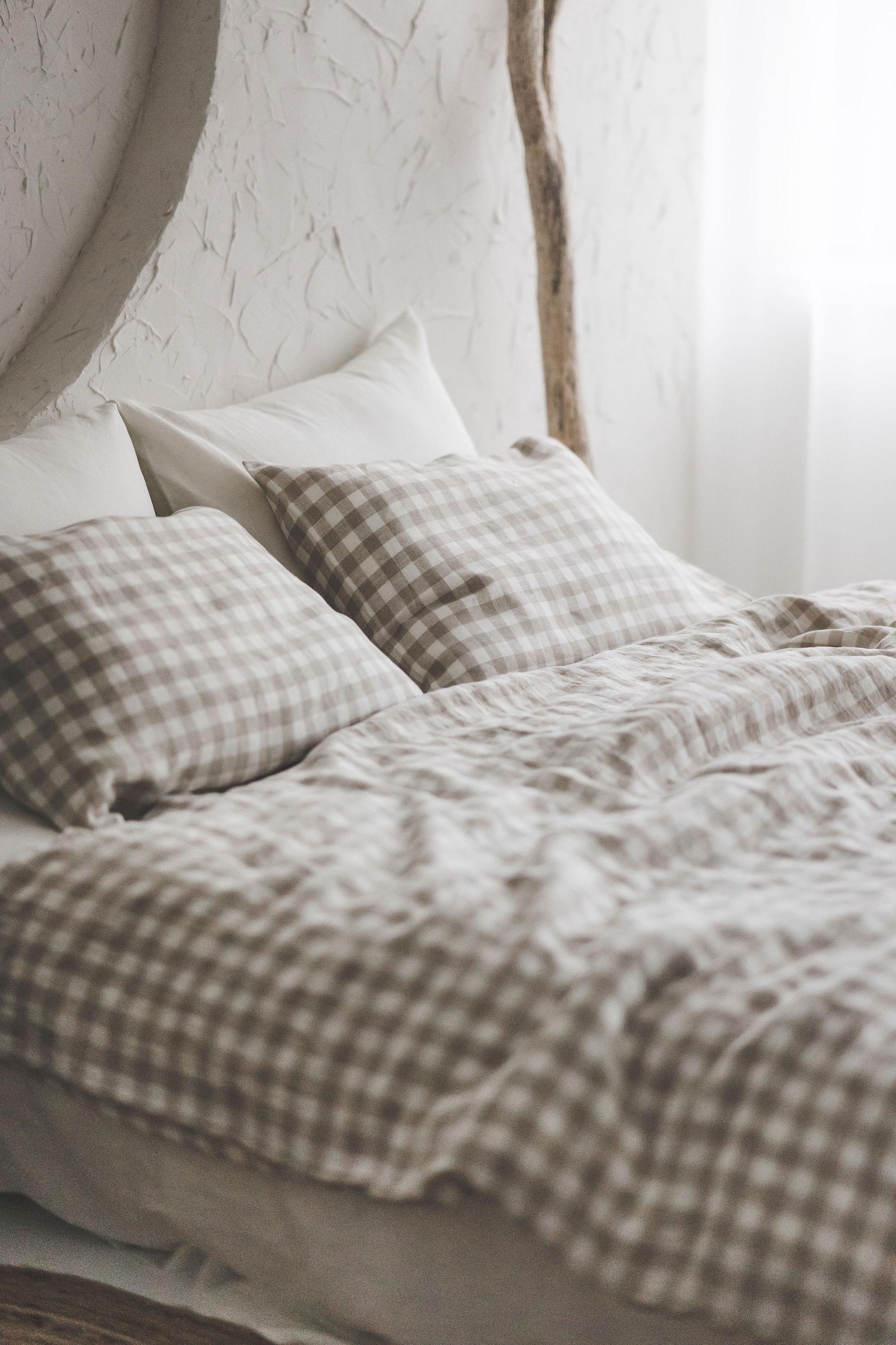 Cozy Checkered Linen Duvet Cover - Vintage Farmhouse Style Bedding for ...
