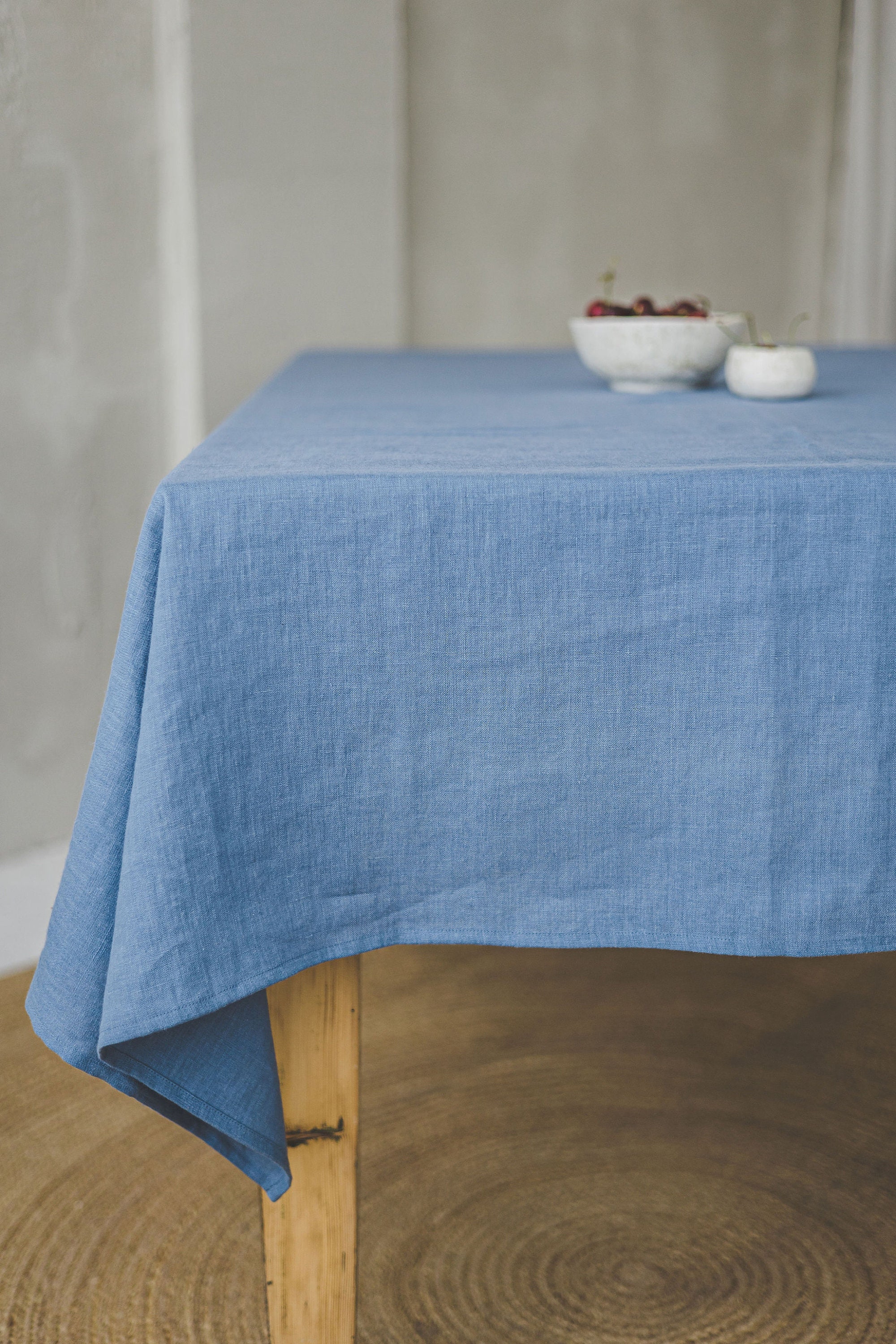 Blue Linen Tablecloth, Handmade Natural Tablecloth, Custom Length ...