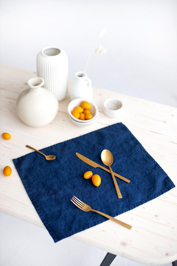 Dark Blue Linen Placemats Soft Table Mats Natural Linen - Etsy