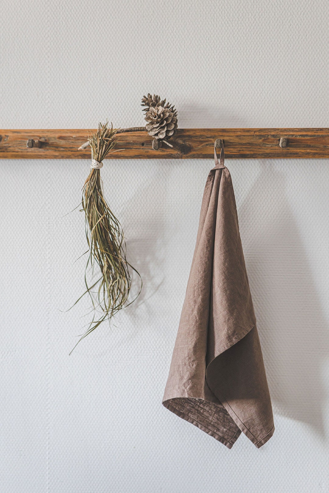 Cocoa Linen Tea Towels, Natural Linen Kitchen Towels, Set of Plain ...