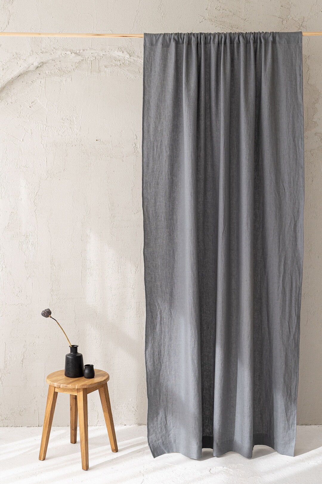 Grey Linen Curtain, Handcrafted Custom Length Linen Curtain, Natural ...
