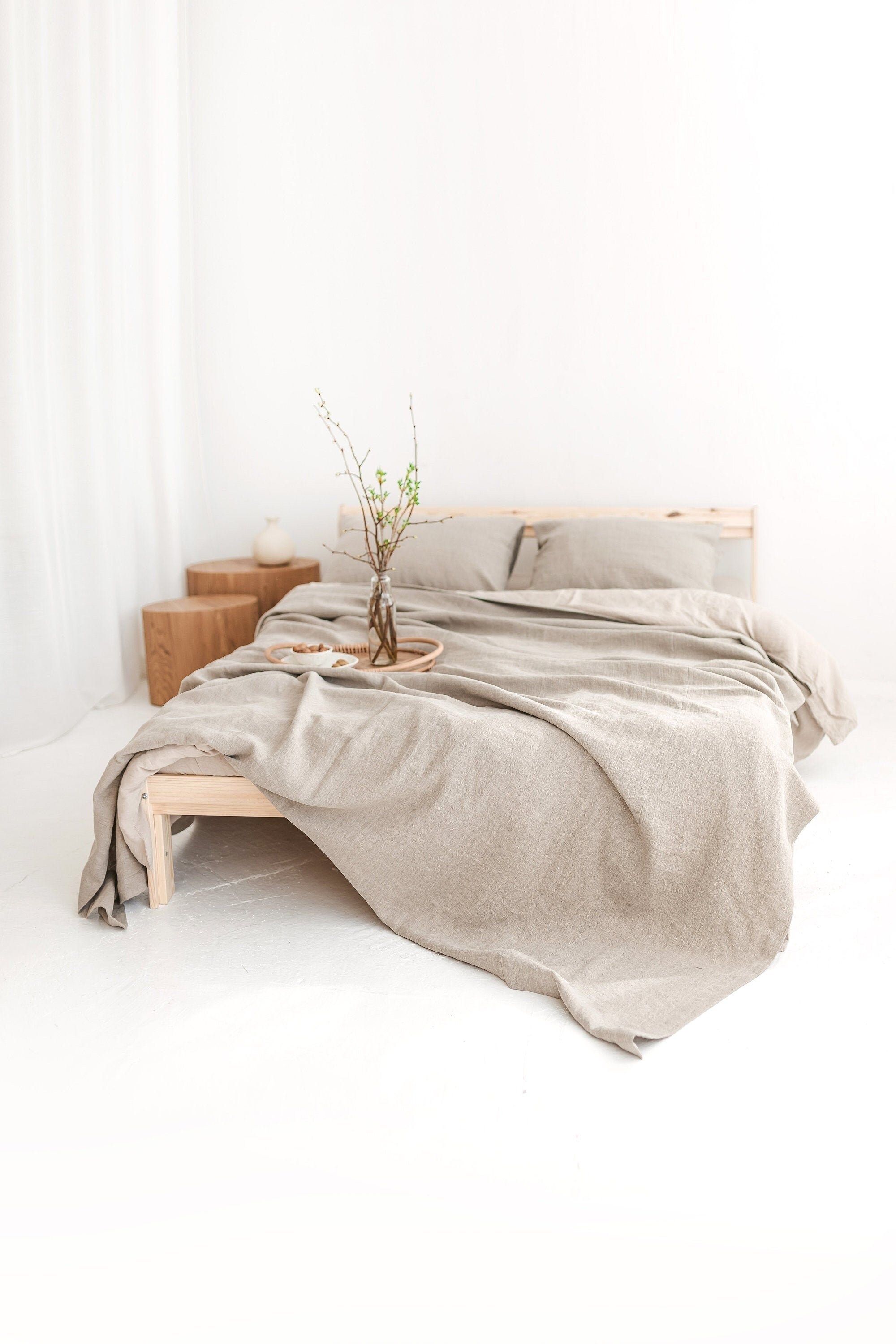 Natural linen bedspread Undyed linen bed cover Rustic linen | Etsy