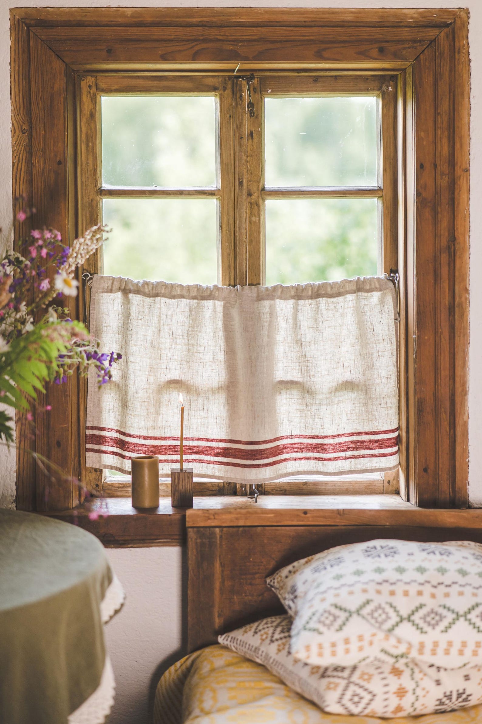 French Country Linen Café Curtains - 100% Natural Linen, Striped ...