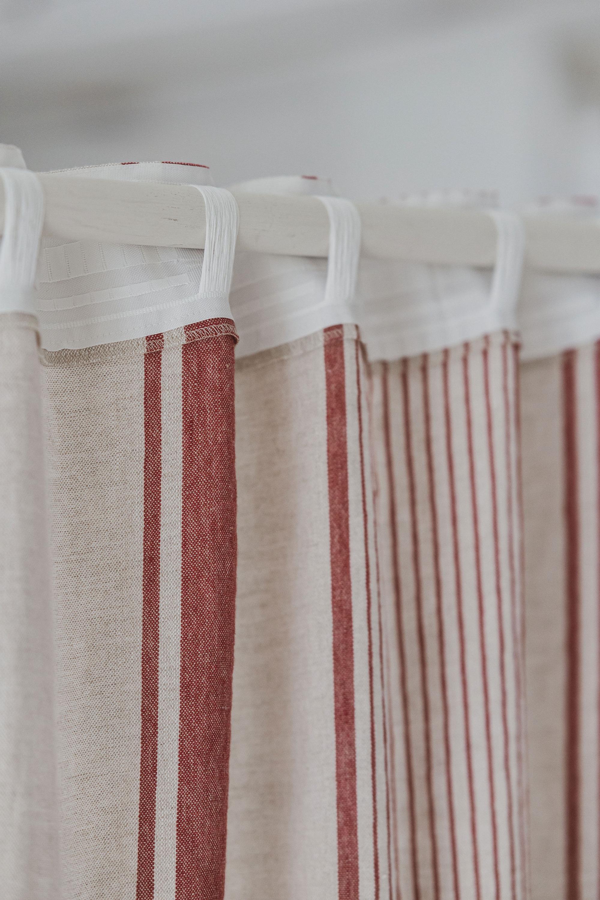 Striped Linen Curtain With Multifunctional Heading Tape – French Style ...