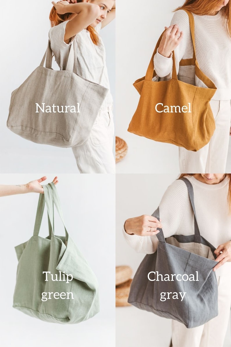 Light Green Linen Beach Bag Large Linen Bag With Lining - Etsy