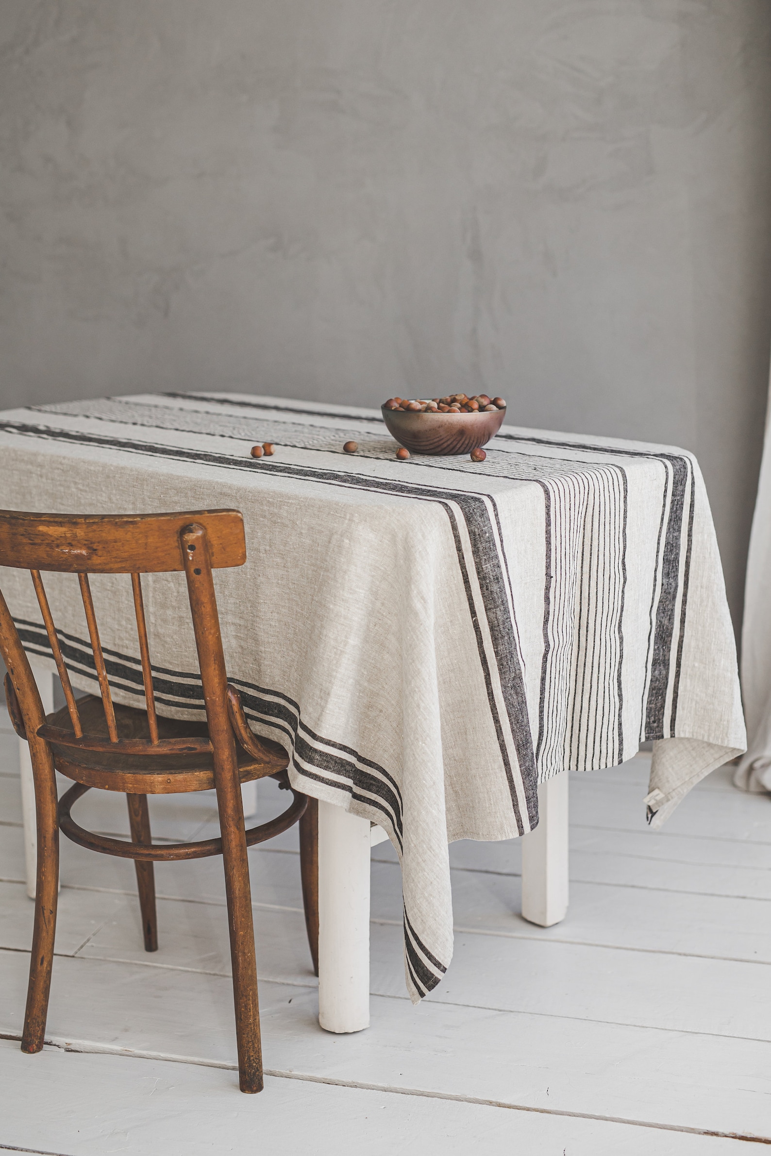 Striped Linen Tablecloth, French Style Linen Tablecloth, Washed ...