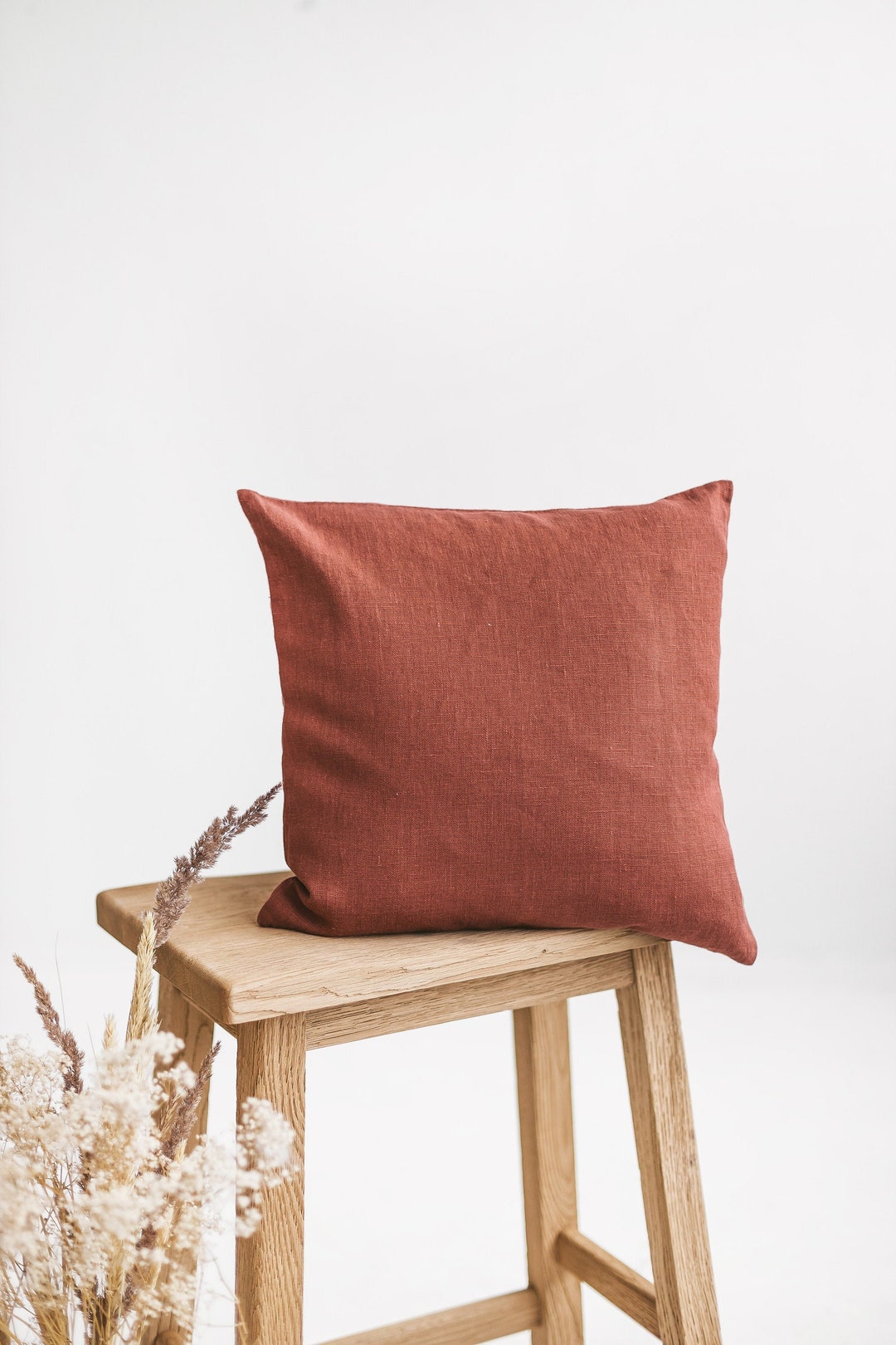 Terracotta Linen Cushion Cover, Linen Decorative Pillow Cover With ...