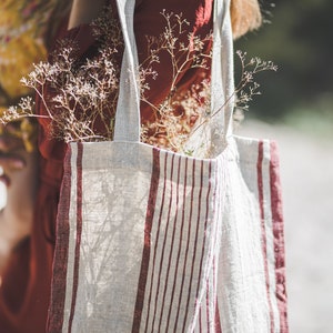 French Style Linen Tote Bag, Linen Summer Bag, Striped Linen Bag in ...