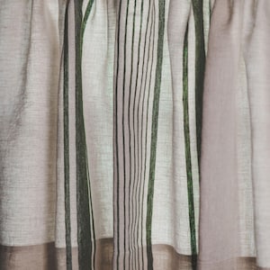 French Style Linen Café Curtain, Classic Natural Striped Linen Curtain ...