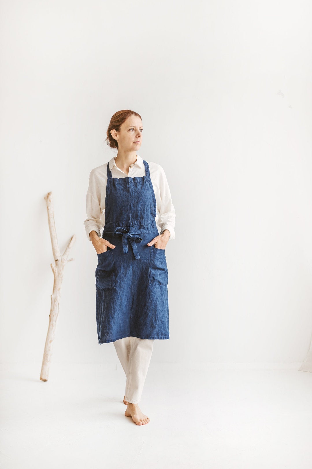 Blue Linen Apron, Long Linen Apron for Women and Men, Natural Fabric ...