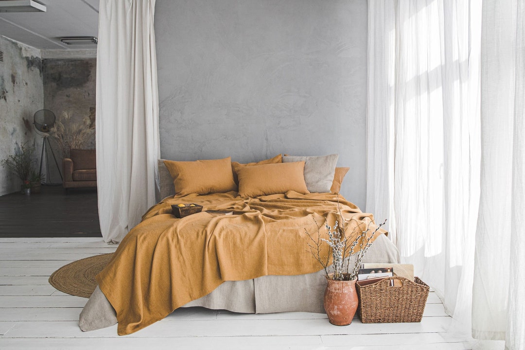 Linen Bedspread in Various Colors, Natural Linen Bed Cover, Handmade ...