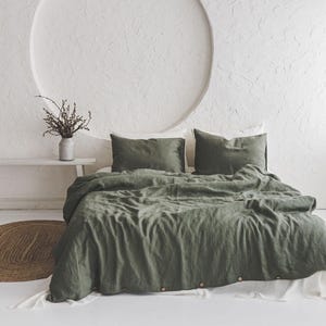 Gray Green Linen Duvet Cover With Coconut Buttons, Natural Soft Linen ...