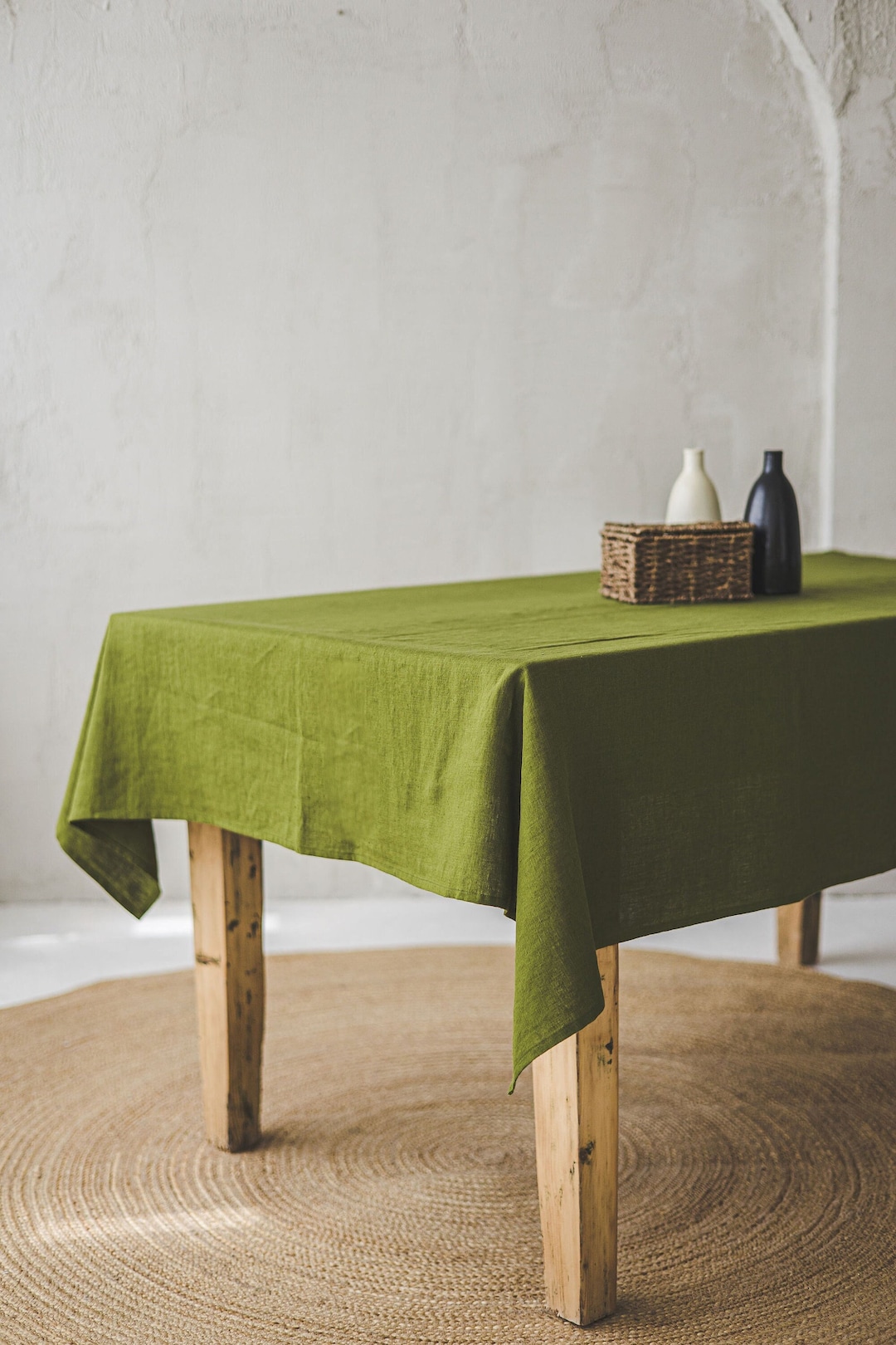 Linen Tablecloth in Moss Green, Farmhouse Tablecloth, Green Linen ...