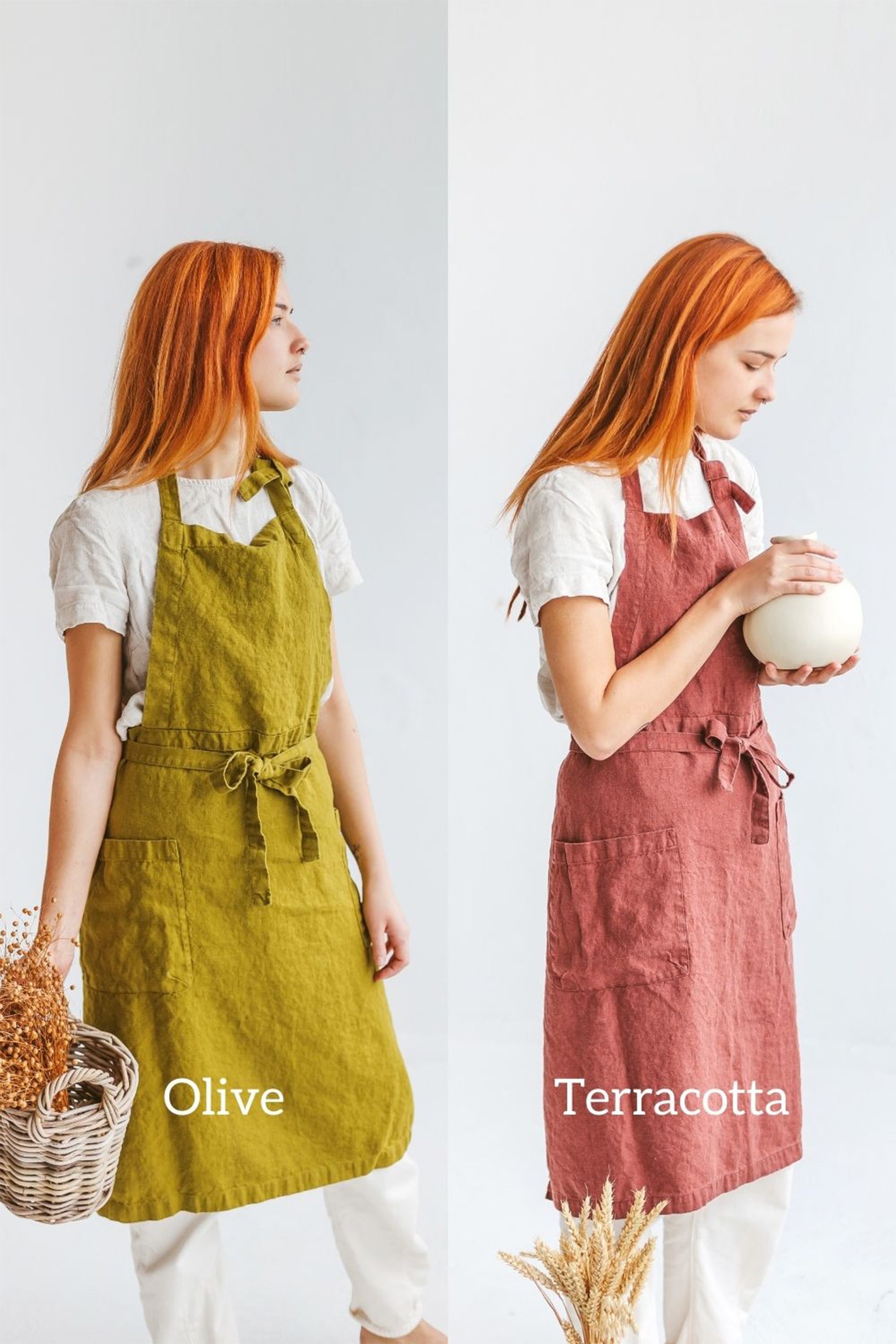 Linen apron in terracotta Full linen apron with pockets | Etsy