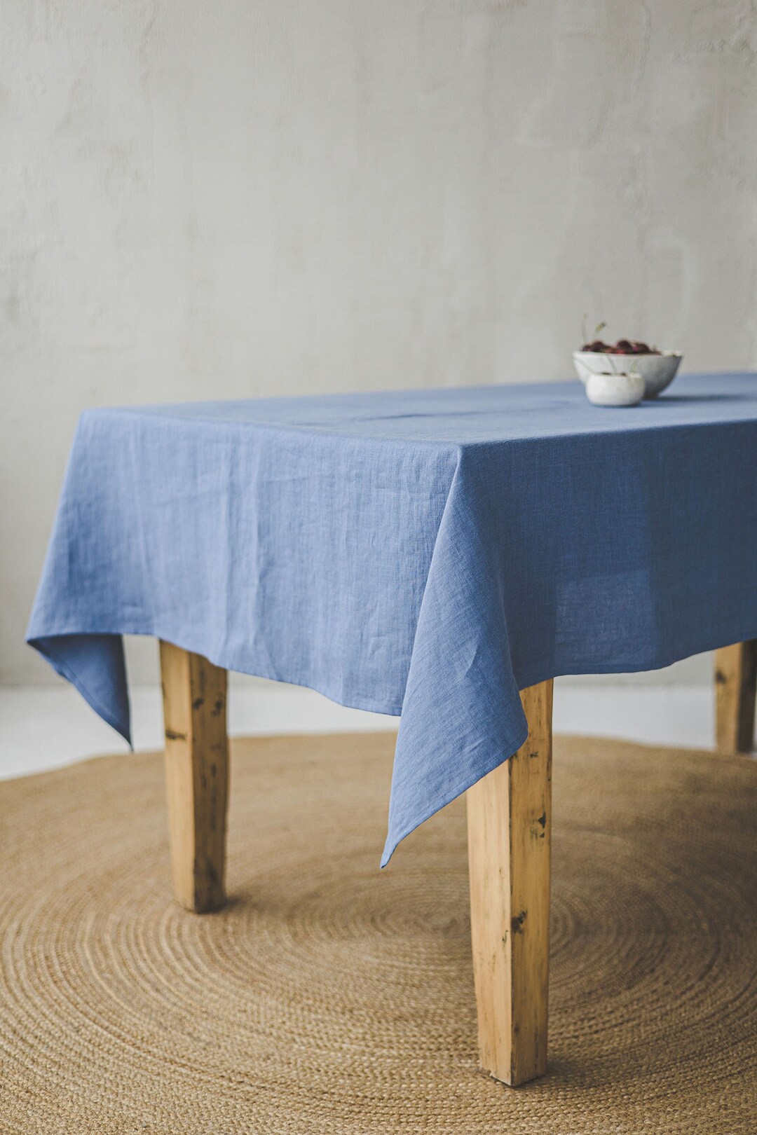 Blue Linen Tablecloth, Handmade Natural Tablecloth, Custom Length ...
