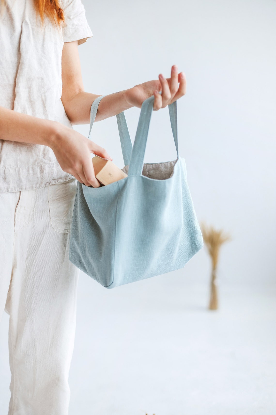 Light Blue Linen Bag, Small Linen Bag in Sky Blue, Natural Linen Summer ...
