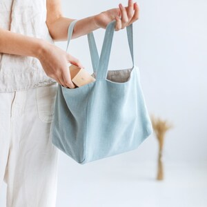 Light Blue Linen Bag, Small Linen Bag in Sky Blue, Natural Linen Summer ...