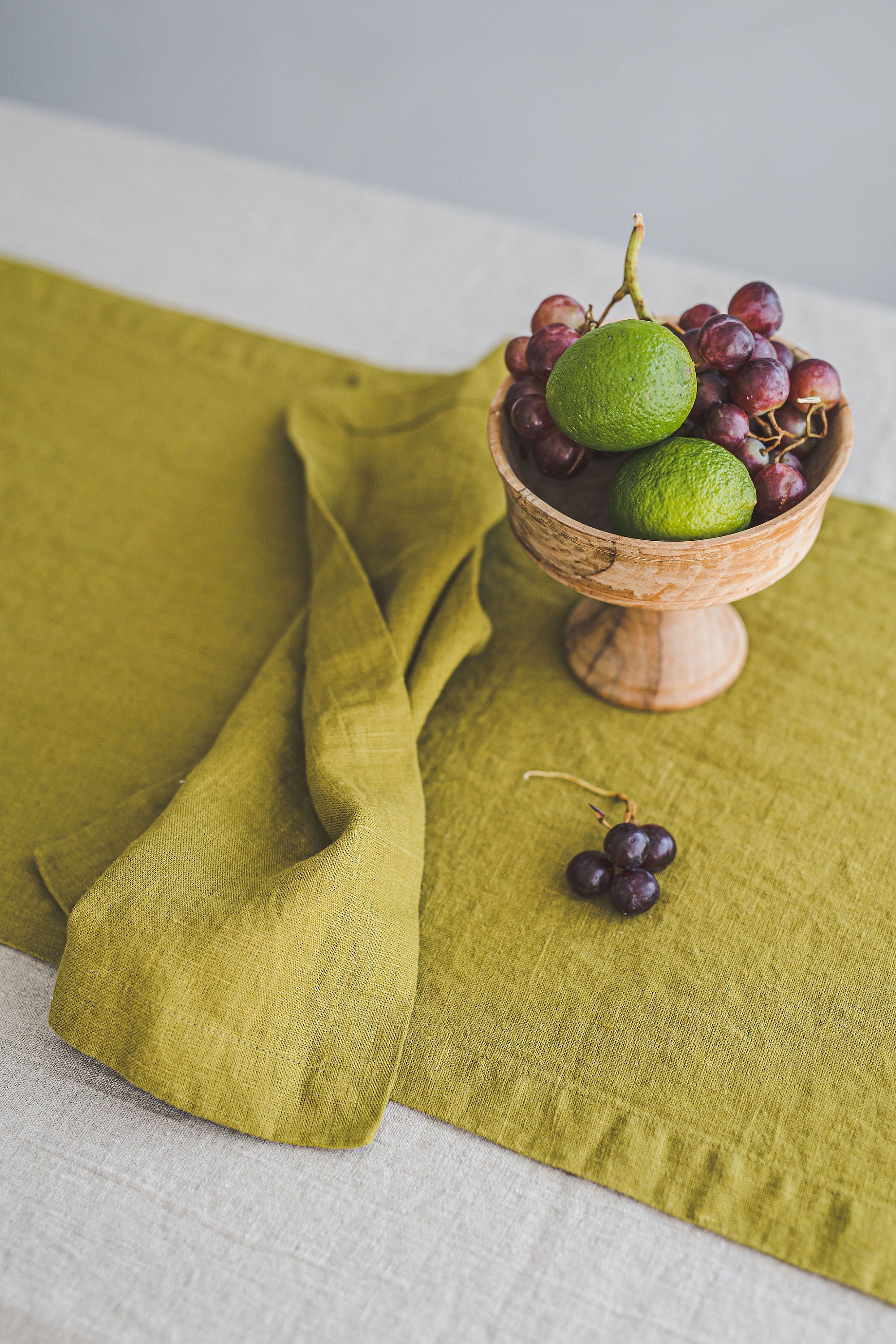 Olive Green Linen Table Runner, Handmade Softened Linen Table Runner ...