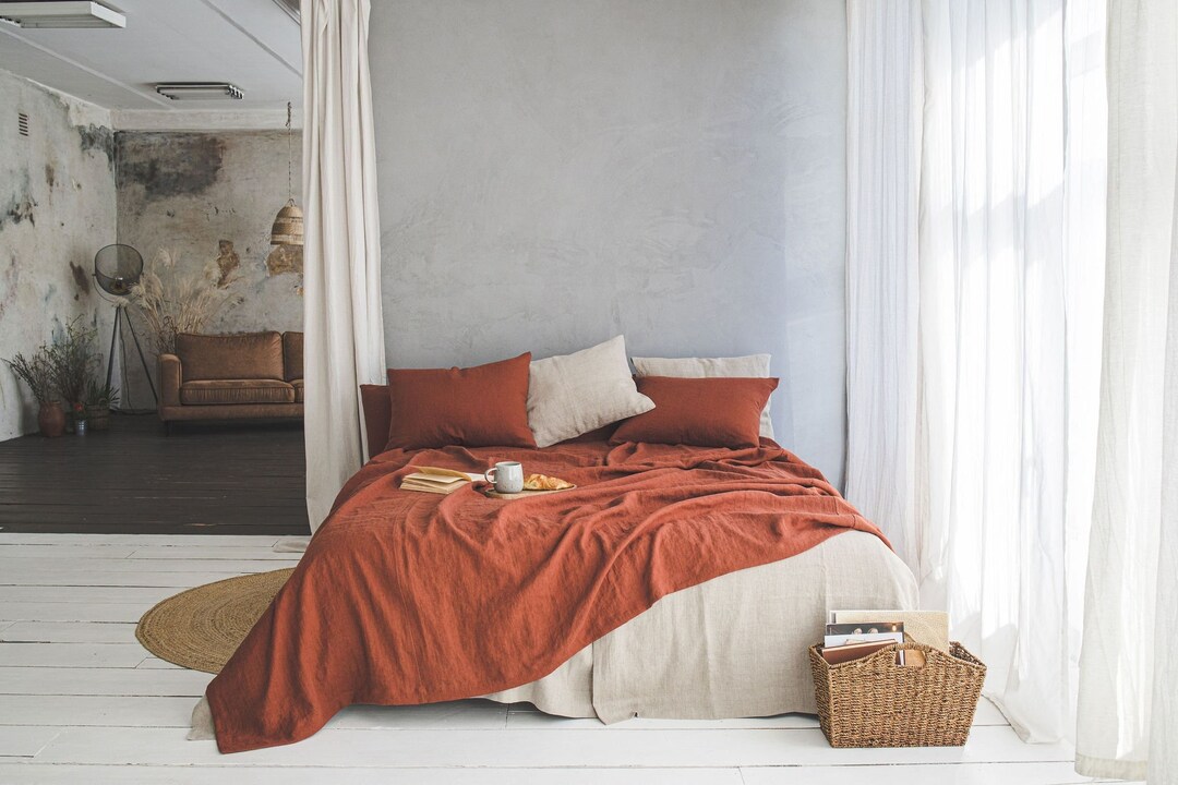 Heavyweight Linen Bedspread, Large, Softened Linen Bed Cover, Natural ...