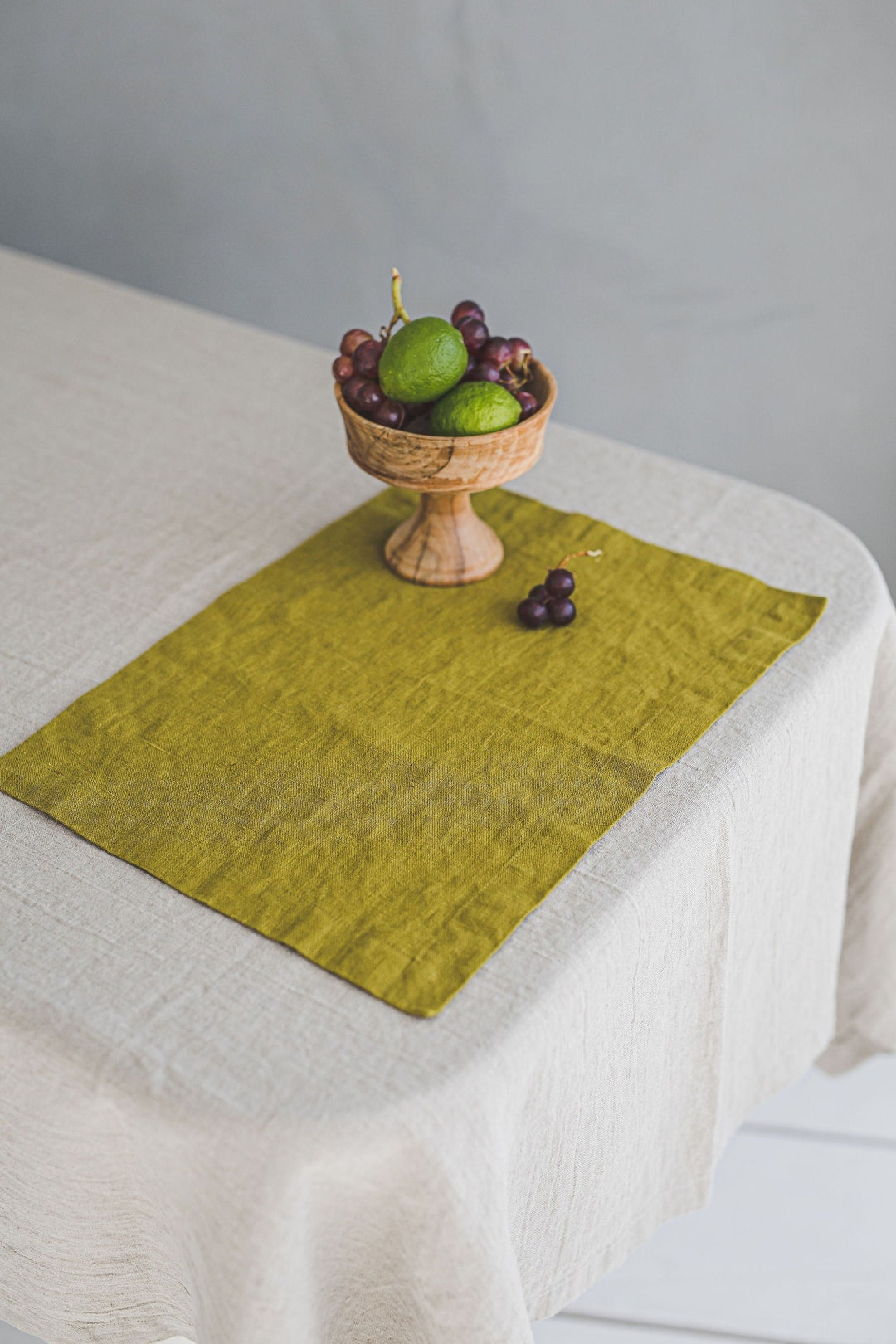 Olive Green Linen Placemats With Mitered Corners, Thick Linen Placemats ...