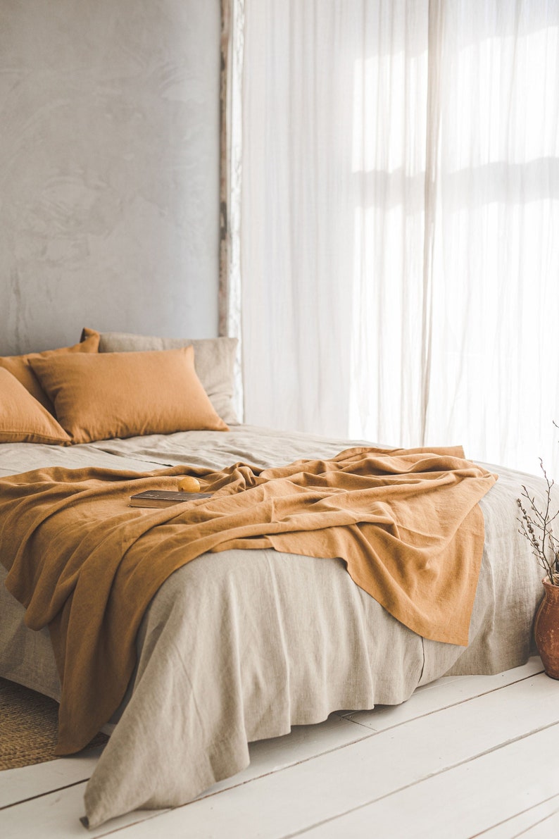 Camel Linen Throw Blanket Natural Linen Bed Blanket Softened - Etsy