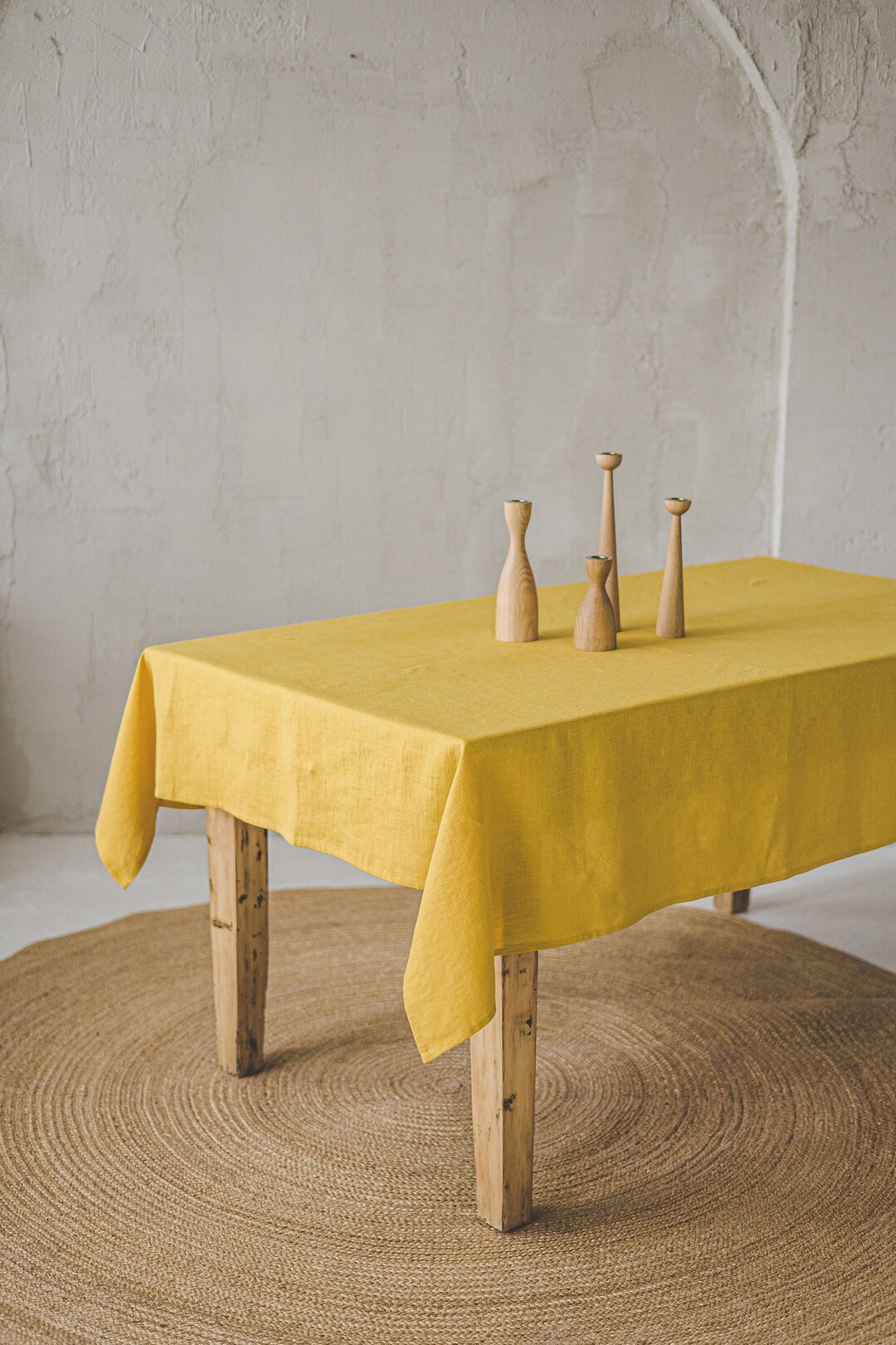 Yellow Linen Tablecloth, Handmade Softened Linen Tablecloth, Dining ...