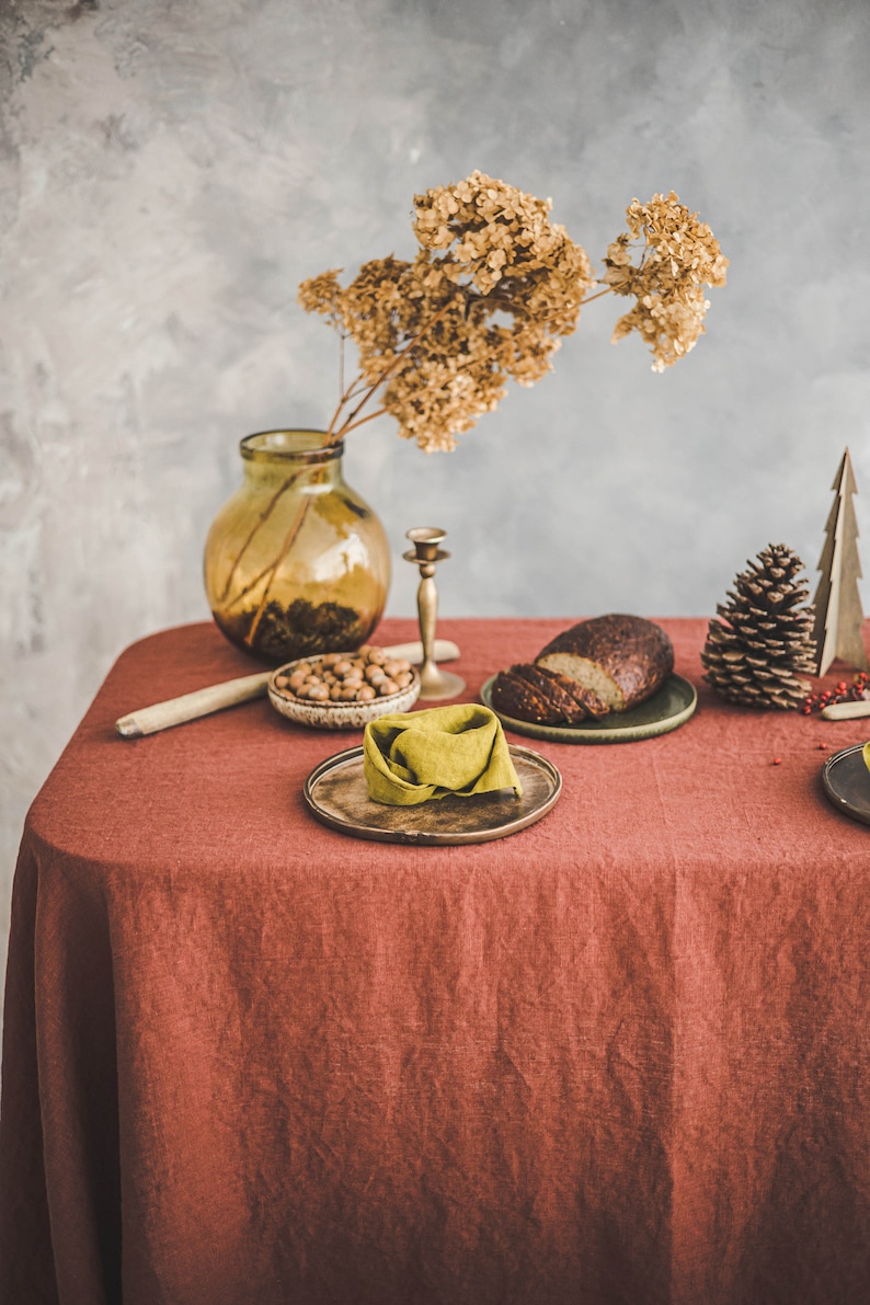 Terracotta Linen Tablecloth, Heavy Weight Washed Linen Tablecloth ...