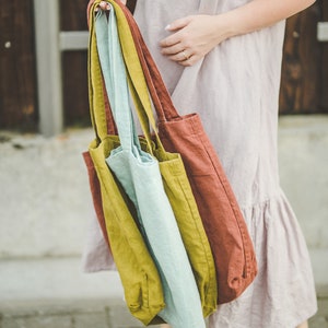 Light Blue Linen Tote Bag, Natural Linen Bag for Everyday Use, Sky Blue ...