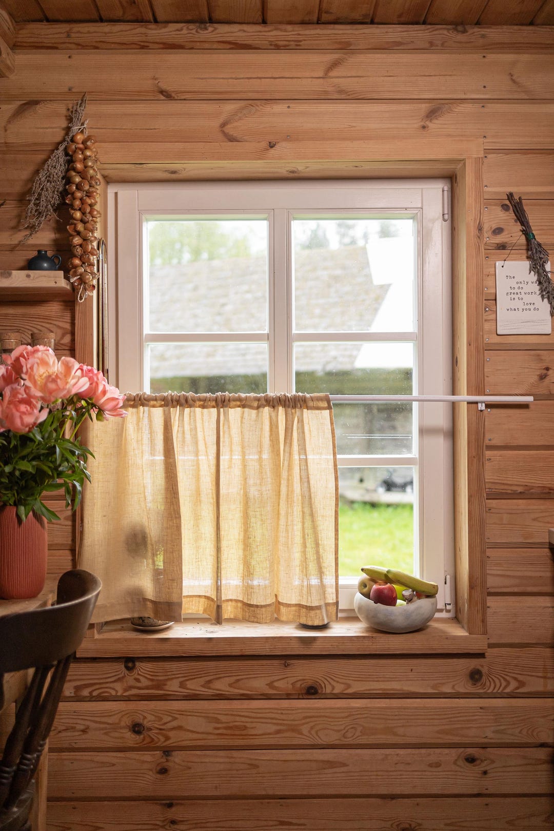 Rod Pocket Sheer Linen Café Curtain, Natural Light Window Panel for ...