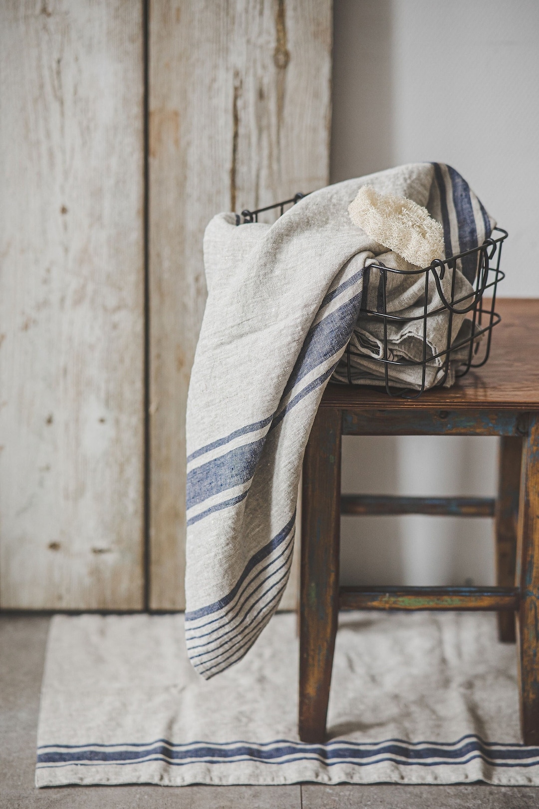 French Style Linen Bath Mat, Thick Linen Bathroom Mat, Double-layered ...