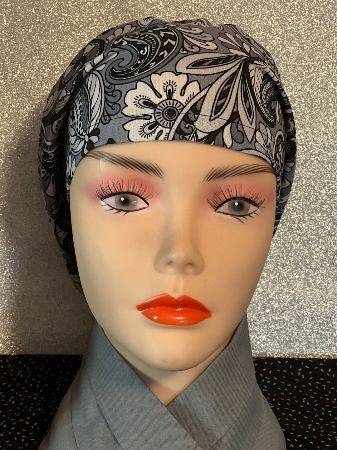 Black and White Paisley Euro Style Scrub Cap, Scrub Cap, Scrub Hat ...