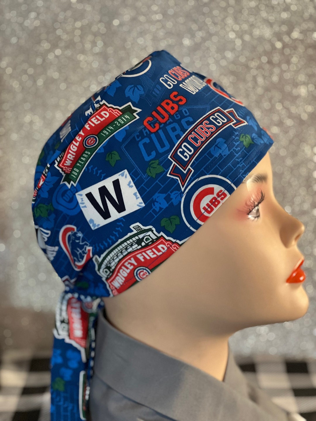 Chicago Cubs Wrigley Field Style Nurse Scrub Cap, Chemo, Foodservice ...