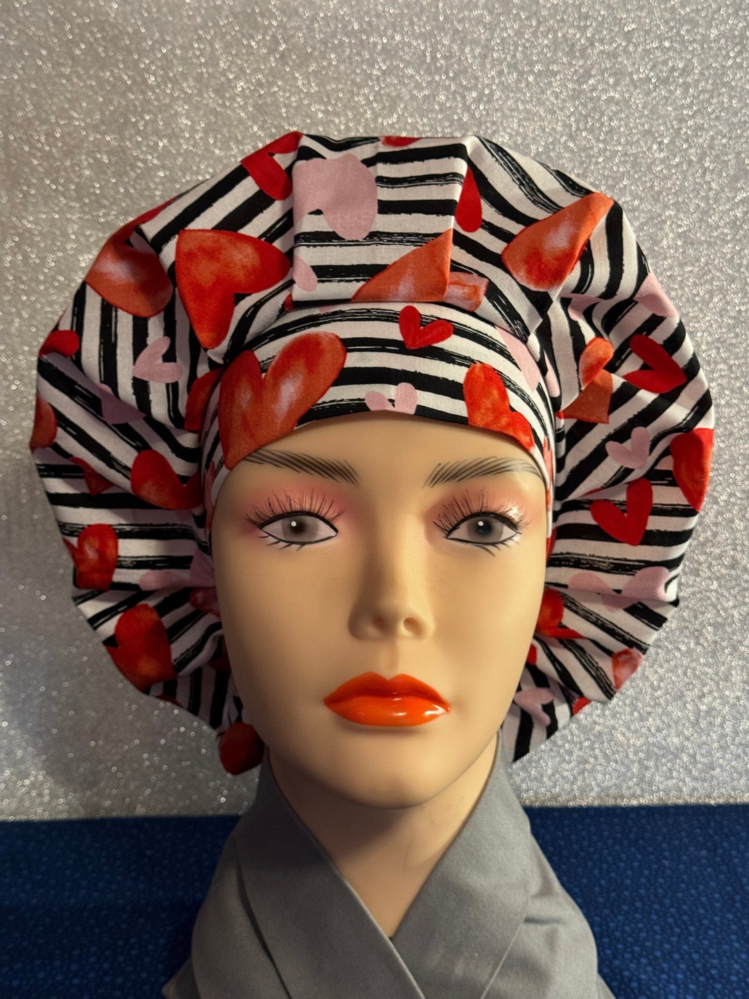 Valentine's Day Red Hearts Black Stripes Style Scrub Cap, Nurse Scrub ...