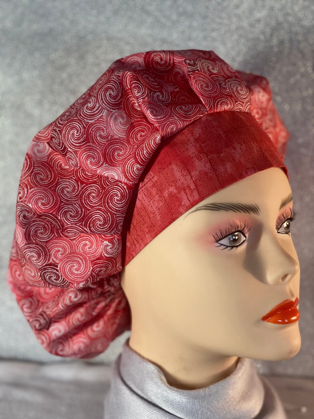 Red Swirls Bouffant Scrub Cap, Nurse Scrub Hat, Surgical Scrub Hat ...
