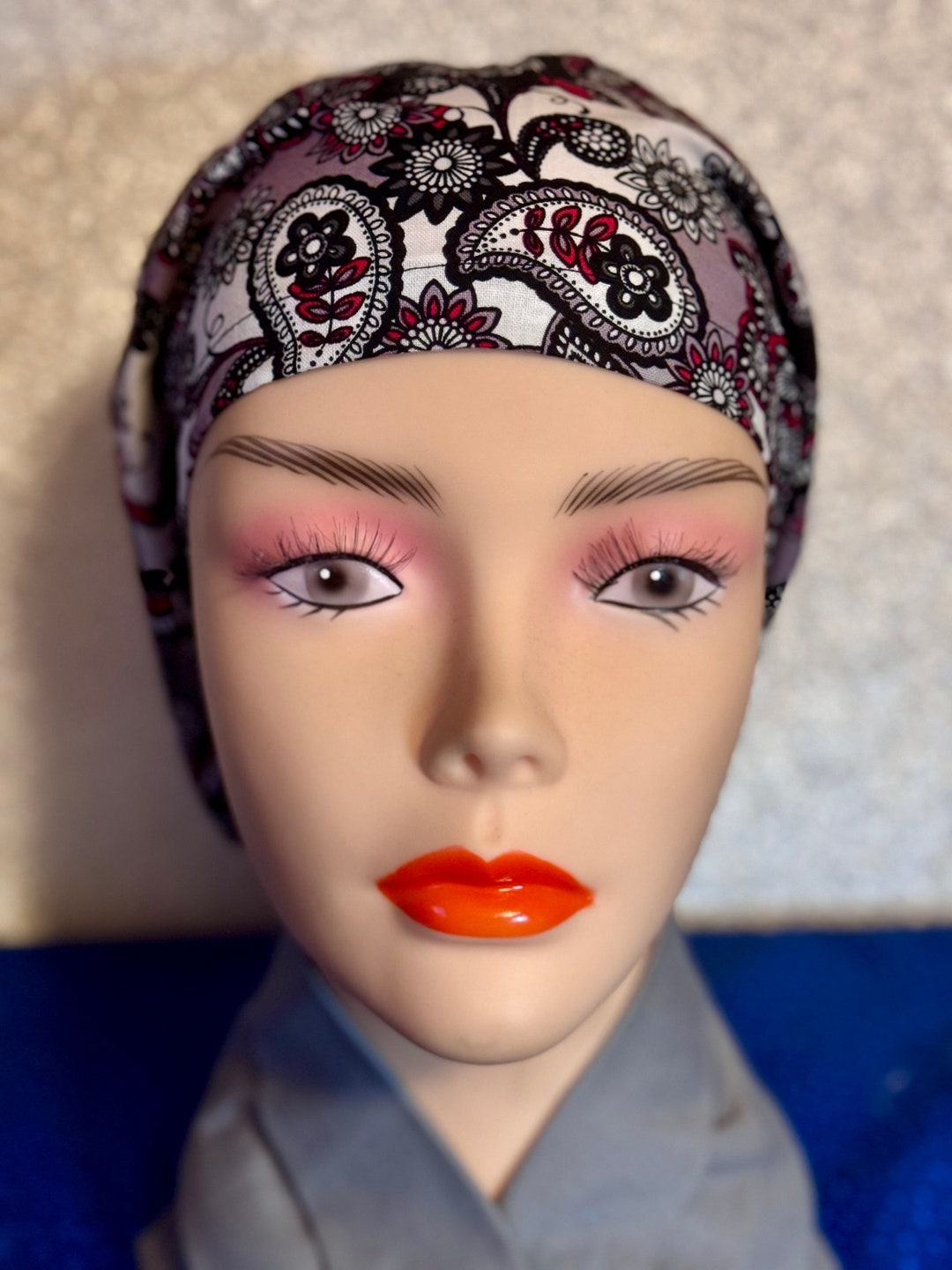 Red & Black Paisley Euro Style Scrub Cap, Nurse Scrub Cap, Chemo Cap ...