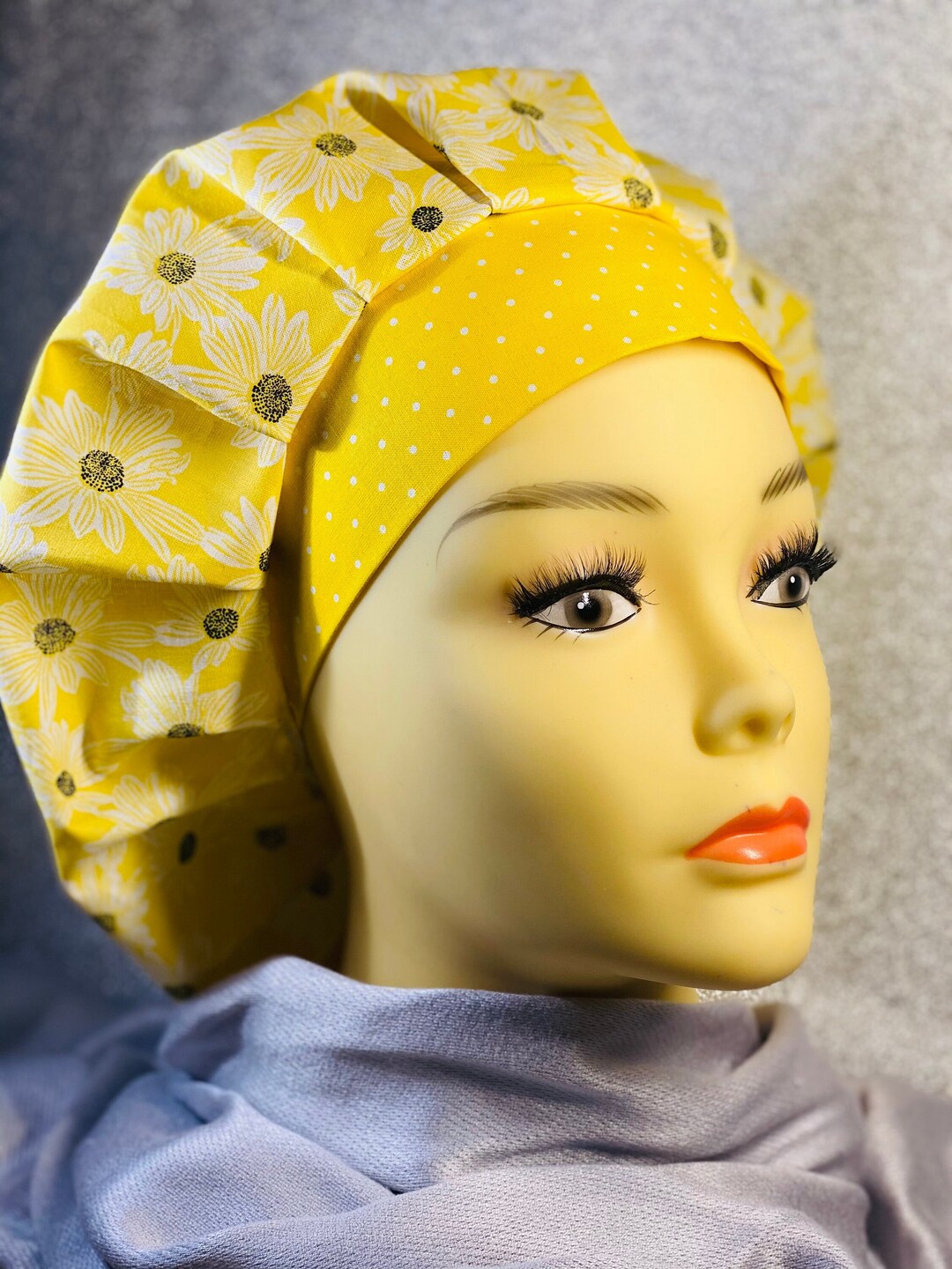 White Daisies on Yellow Scrub Cap, Scrub Cap, Scrub Hat, Chemo Cap ...